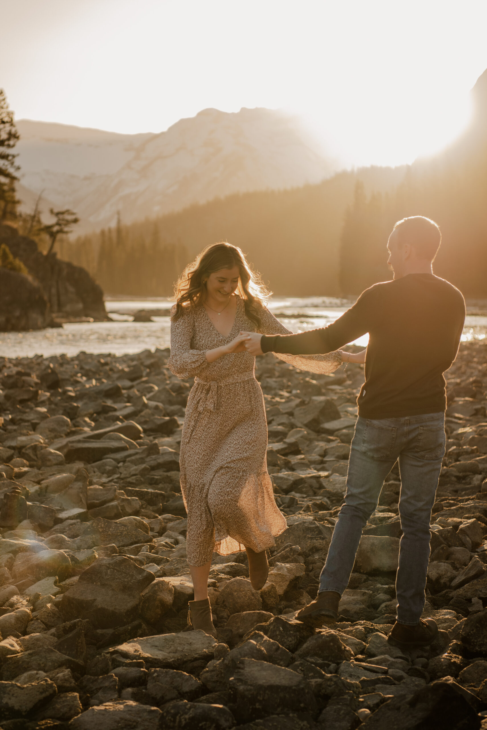 Couple's Session at Bow Falls in Banff - lenajenisephotography.com