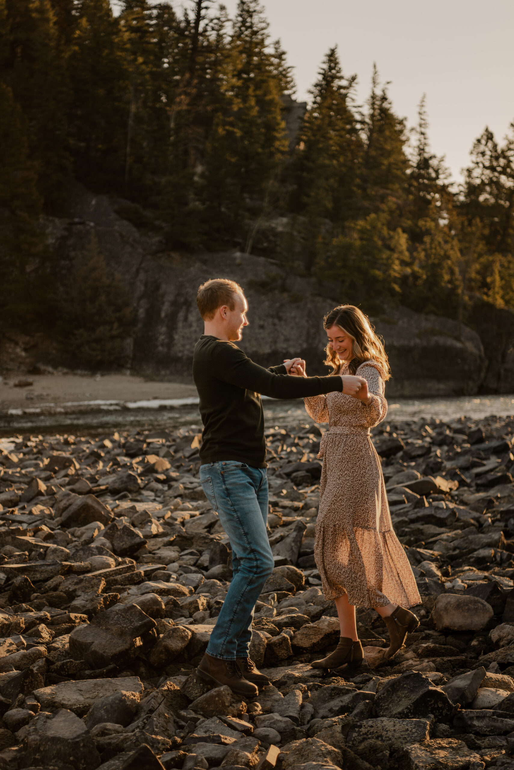 Couple's Session at Bow Falls in Banff - lenajenisephotography.com